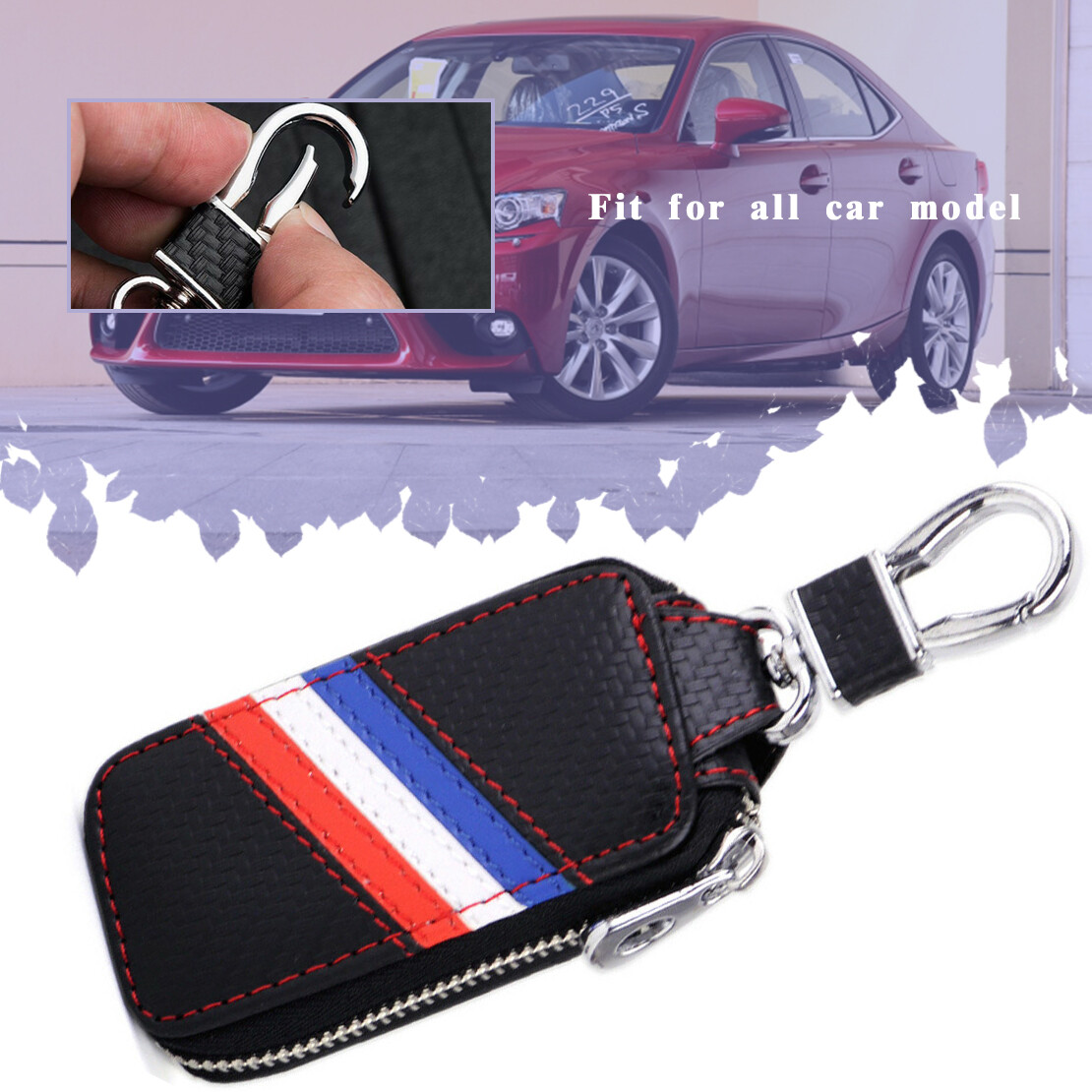 New Universal High-grade Leather Car Remote Key Chain Holder Zipper ...