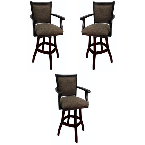 Home Square 30" Swivel Wood Bar Stool in Checkered & Walnut - Set of 3 ...