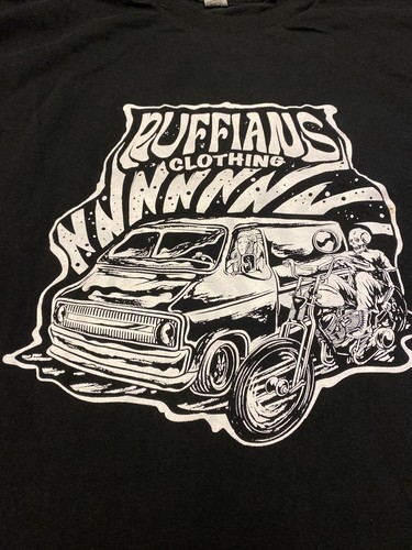 Ruffians Clothing T Shirt Vintage Van Motorcycle Skull Skeleton Size XL ...