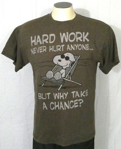 Peanuts Brown Large T-Shirt Snoopy Hard Work Never Hurt Anyone 50 50 ...