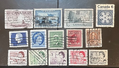 CANADA postage stamps 14 perfins OHMS PS CWC CPR King George Vl ...