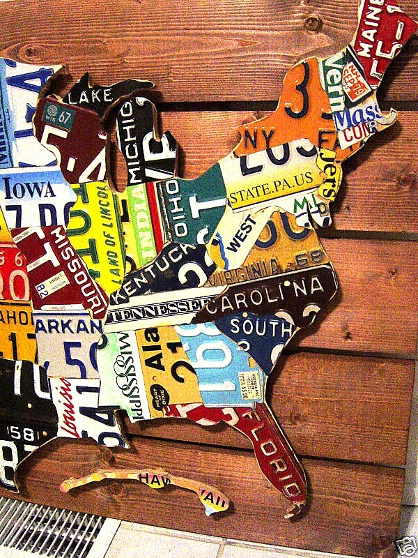 3D-USA LICENSE PLATE MAP ART -METAL WALL ART- ALL 50 STATES- (Pub Bar ...