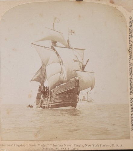 Santa Maria Naval Parade Stereoview 1893 New York Harbor Ship Columbus ...