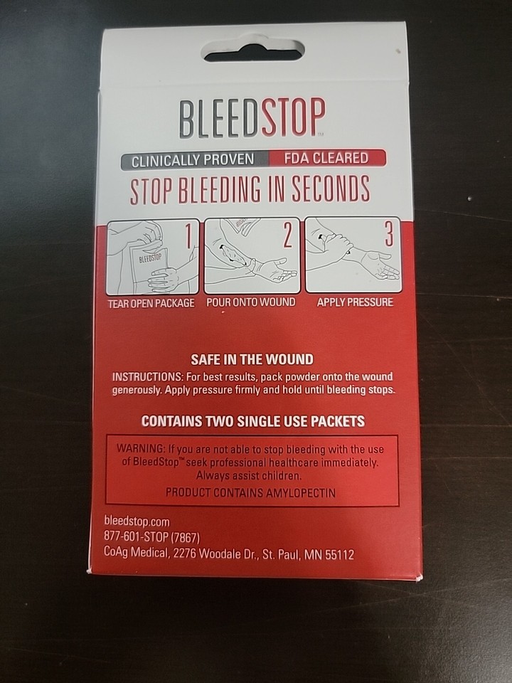Bleedstop Stop Bleeding in Seconds Emergency First Aid 2 pack 20g ea ...