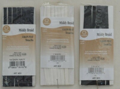 C&C - Middy Braid - No Iron- 3/16" x 4 y - Black, Dk Navy, Temple Gold ...