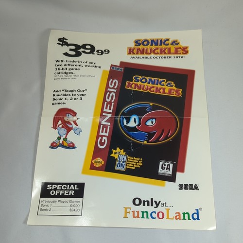Vintage 1994 Original FuncoLand Promo Art AD Mail Advertisement Sonic ...