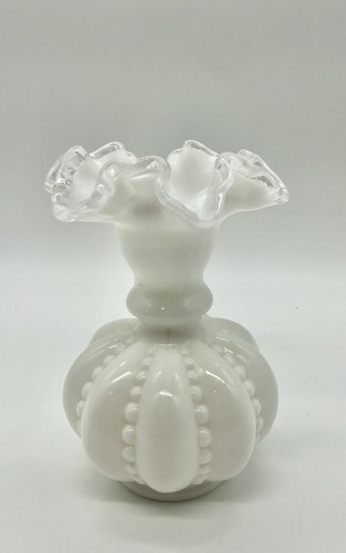 Fenton Glass Silver Crest Melon Ruffle Vase 6” With Original Sticker | eBay