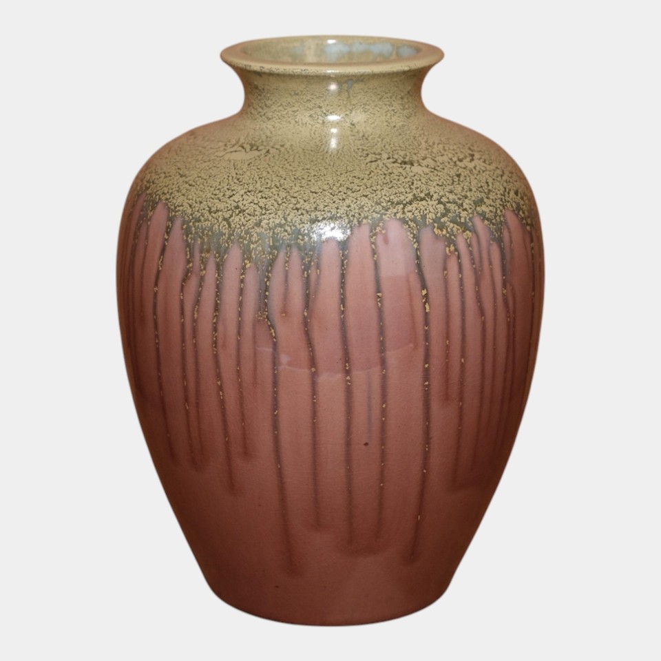 Awaji Japanese Art Pottery Ceramic Mottled Green Purple Drip Glaze Vase ...