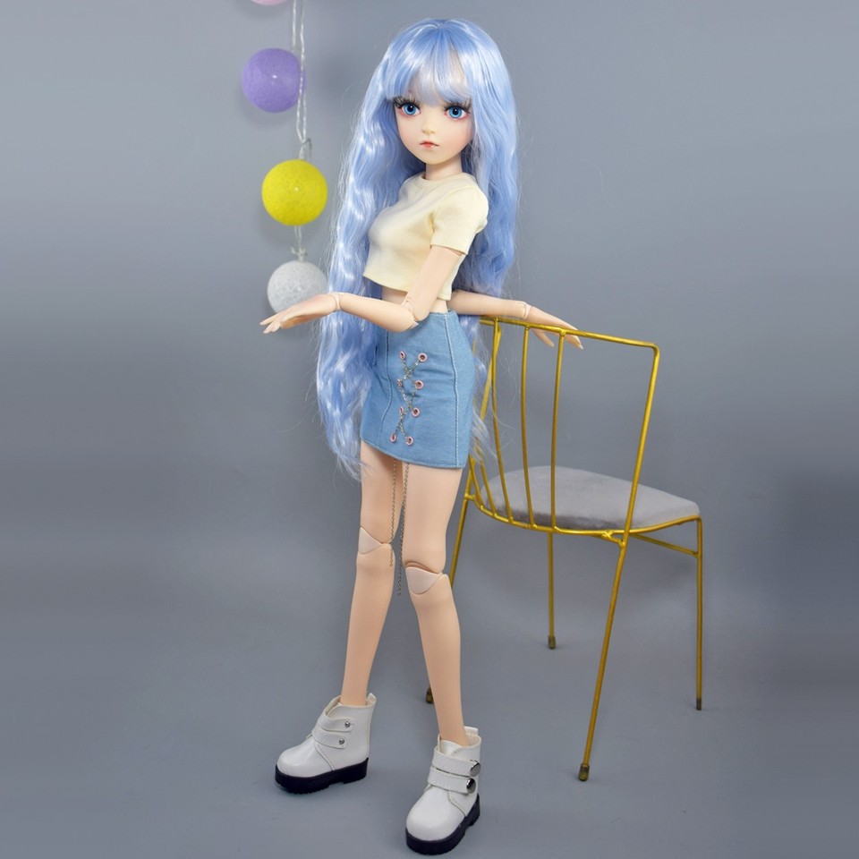 Full Set 24inch 60cm BJD Doll Changeable Blue Eyes Soft Hair Wig Kids ...