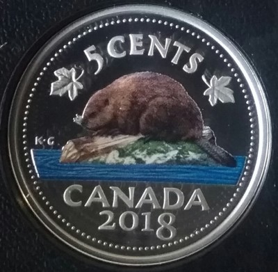 2018 5-cent Proof Pure Silver Colourised Coin Canadian Beaver Classic ...