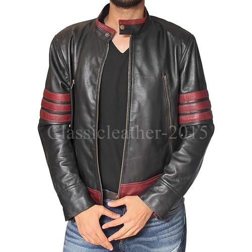 X-Men Wolverine Logans XO Maroon Arms bands Leather Jacket Biker Style ...
