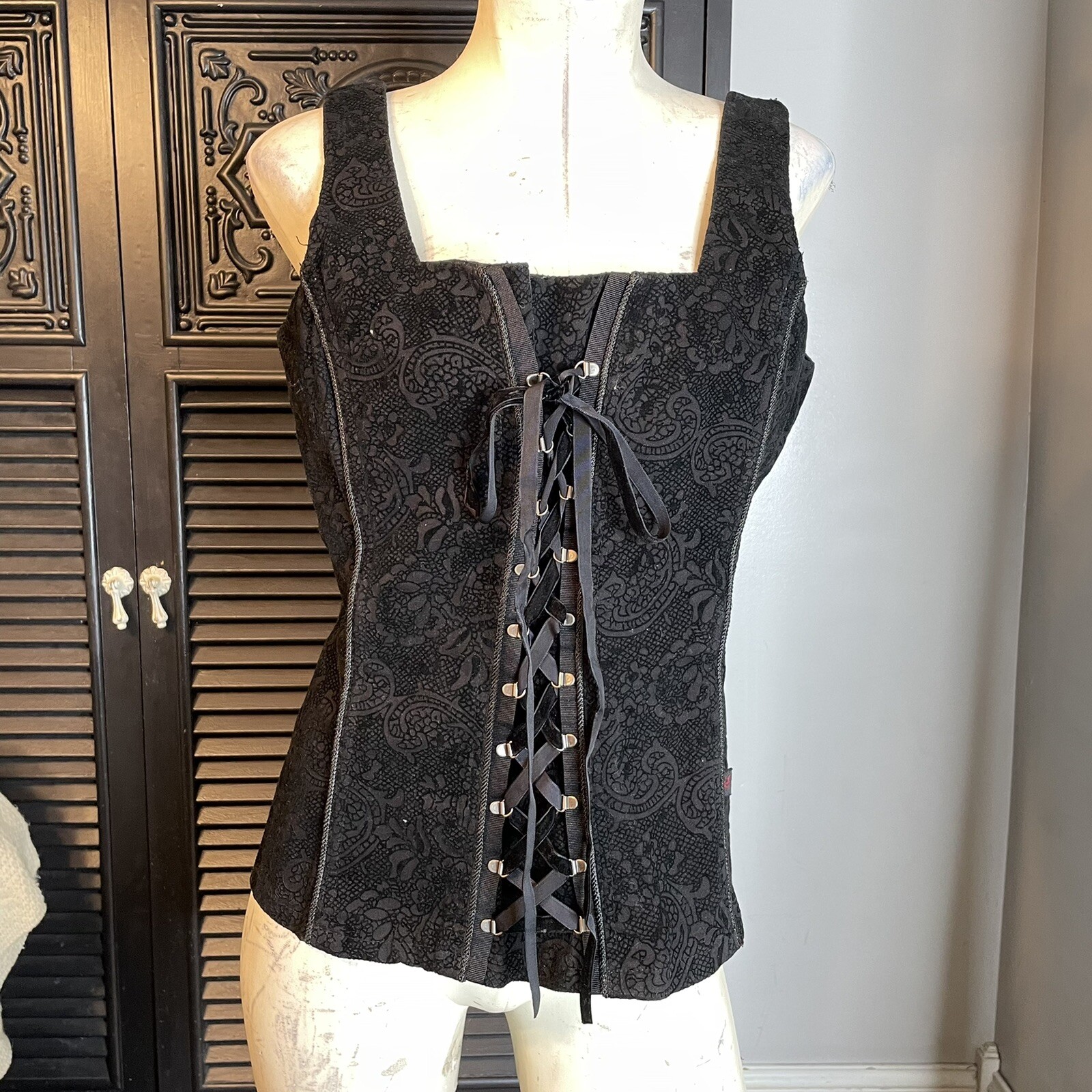 Tripp NYC Vintage Corset Lace Up Velvet Damask Bustie… - Gem