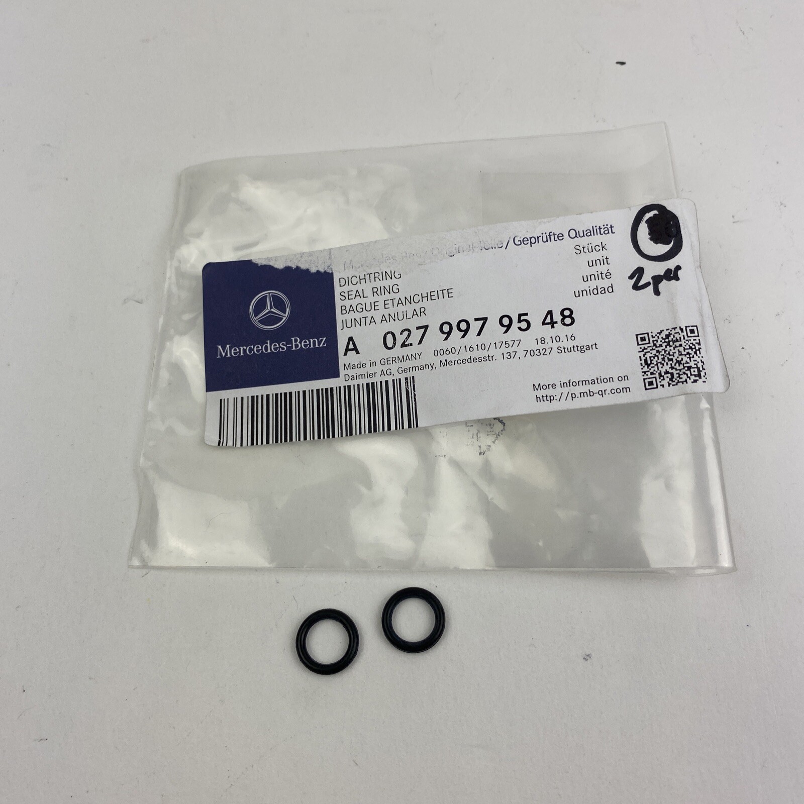 2 x Genuine Mercedes-Benz OEM 2001-2021 Power Steering Hose O-Ring 027 ...