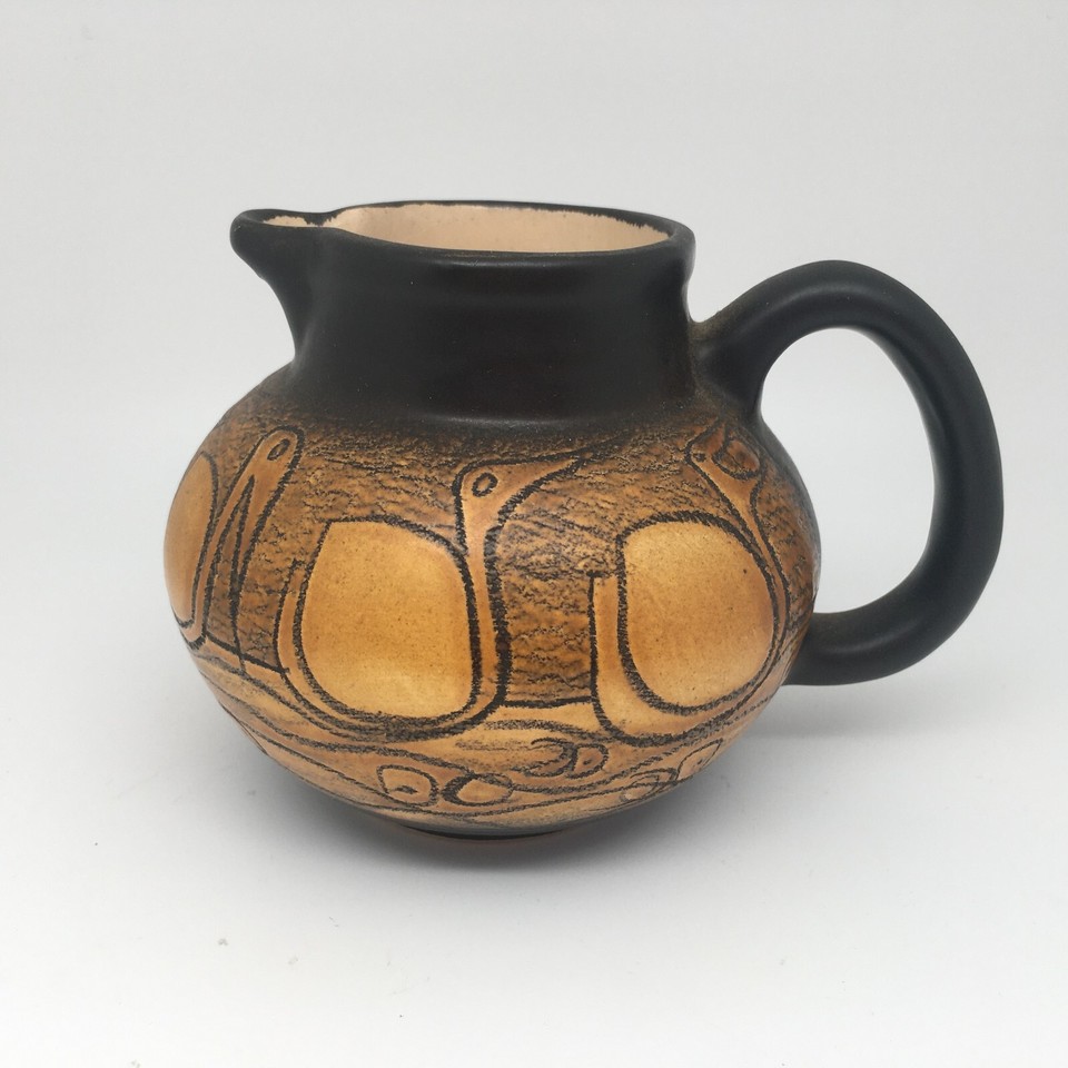 RARE Vintage Eduardo Vega Ecuador Signed Orange Black Birds Pitcher ...