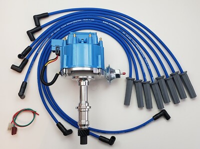PONTIAC 326 350 389 400 455 HEI DISTRIBUTOR + BLUE 8.5mm SPARK PLUG ...