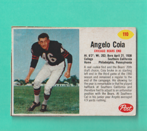 1962 POST CEREAL CARD # 110 ANGELO COIA CHICAGO BEARS EX | eBay