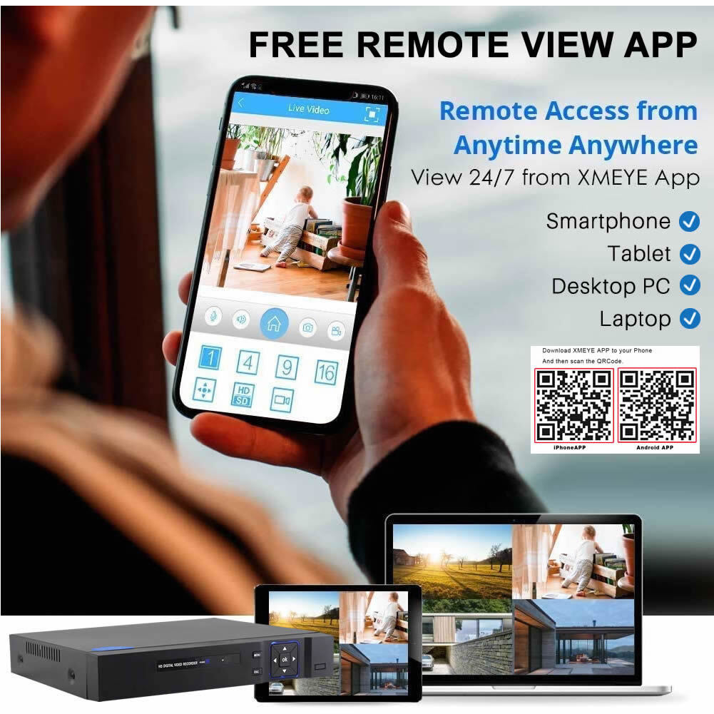 CCTV System 4 Channel DVR Full Colour HD Cameras Home Outdoor Kit ...