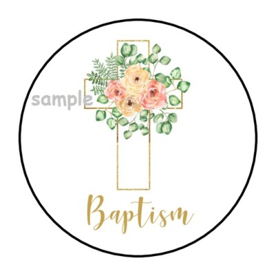 30 FLORAL CROSS BAPTISM ENVELOPE SEALS LABELS STICKERS 1.5" ROUND ...