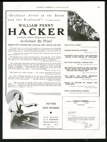 1937 William Penny Hacker photo concert recital tour booking vintage ...