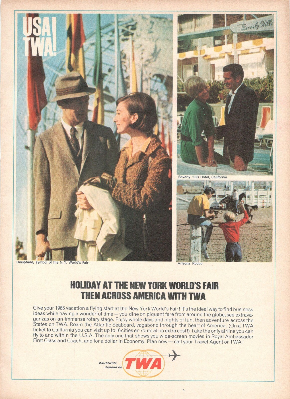 Twa Trans World Airlines 1965 Advertising 1 Page Unisphere Symbol Of ...