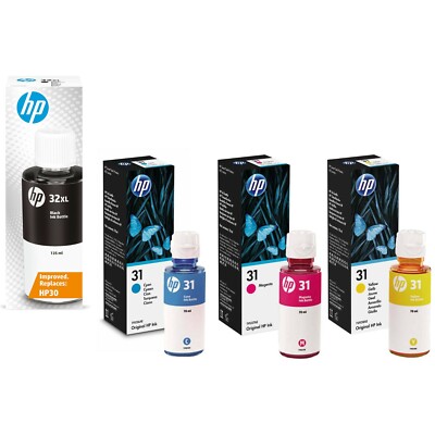 HP 32XL Black & 31 CMY Original OEM Bottled Ink For Smart Tank 450, 500 ...