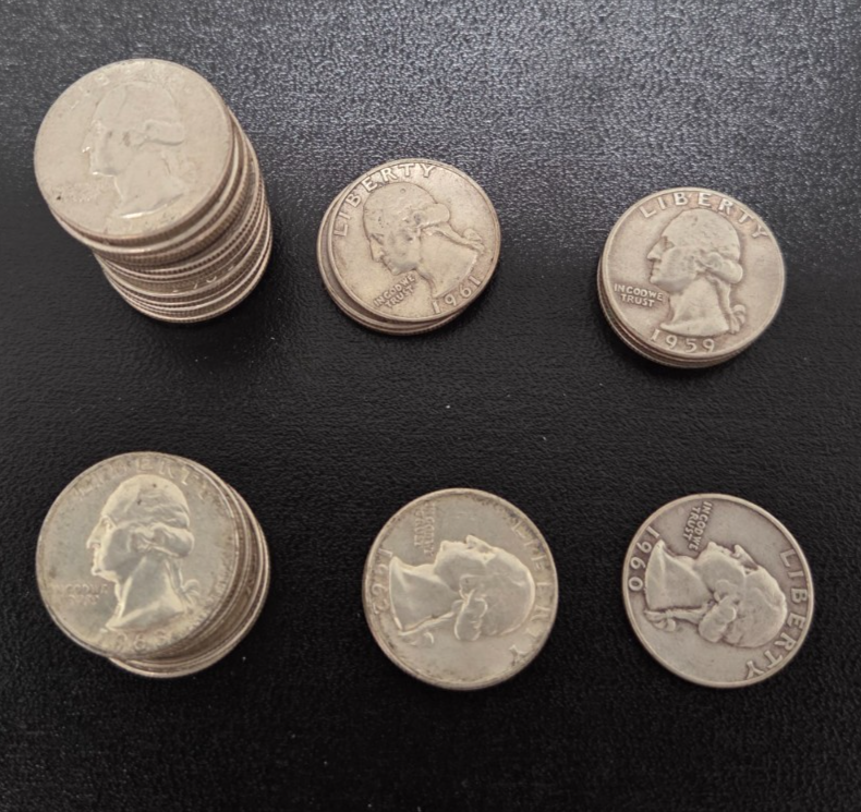 Silver Washington Quarters 90% Silver Quarter Roll 40 Coins $10 Face ...