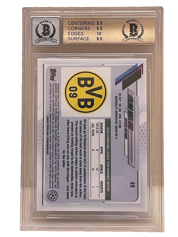 2020-21 Erling Haaland Topps Chrome #49 Auto Signed Grade BAS 9.5 GEM ...