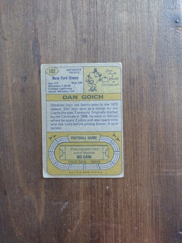 1974 Topps #102 DAN GOICH Rookie New York Giants NO CREASES dg1 | eBay