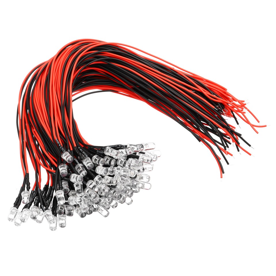 100pcs 12V 5mm LED Light Emitting Diodes Pre Wired Mini LED Lamp Bulb ...