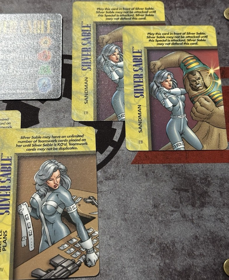 Fleer Marvel Overpower SILVER SABLE Character Stat & 4 Special Cards IQ ...