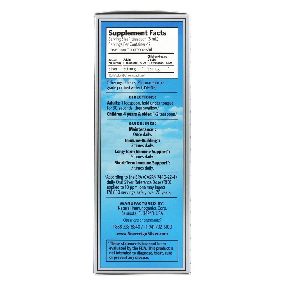 Sovereign Silver Bio-Active Colloidal Silver Hydrosol Dropper 10 Ppm, 8 ...