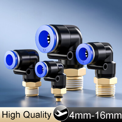 Pneumatic Right Angle 90°Male Push-fit Hose Inline Connectors - Male ...