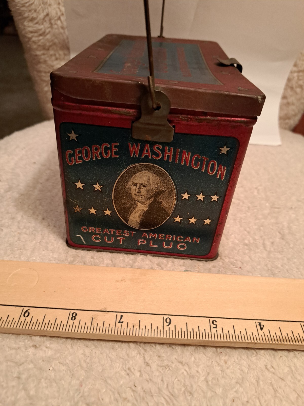 Antique George Washington Cut Plug Adv Tobacco Lunch Box Tin Litho ...