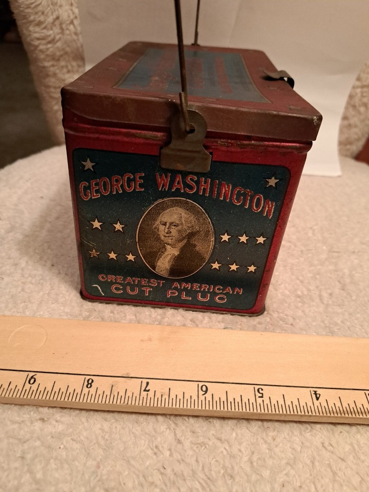 Antique George Washington Cut Plug Adv Tobacco Lunch Box Tin Litho ...