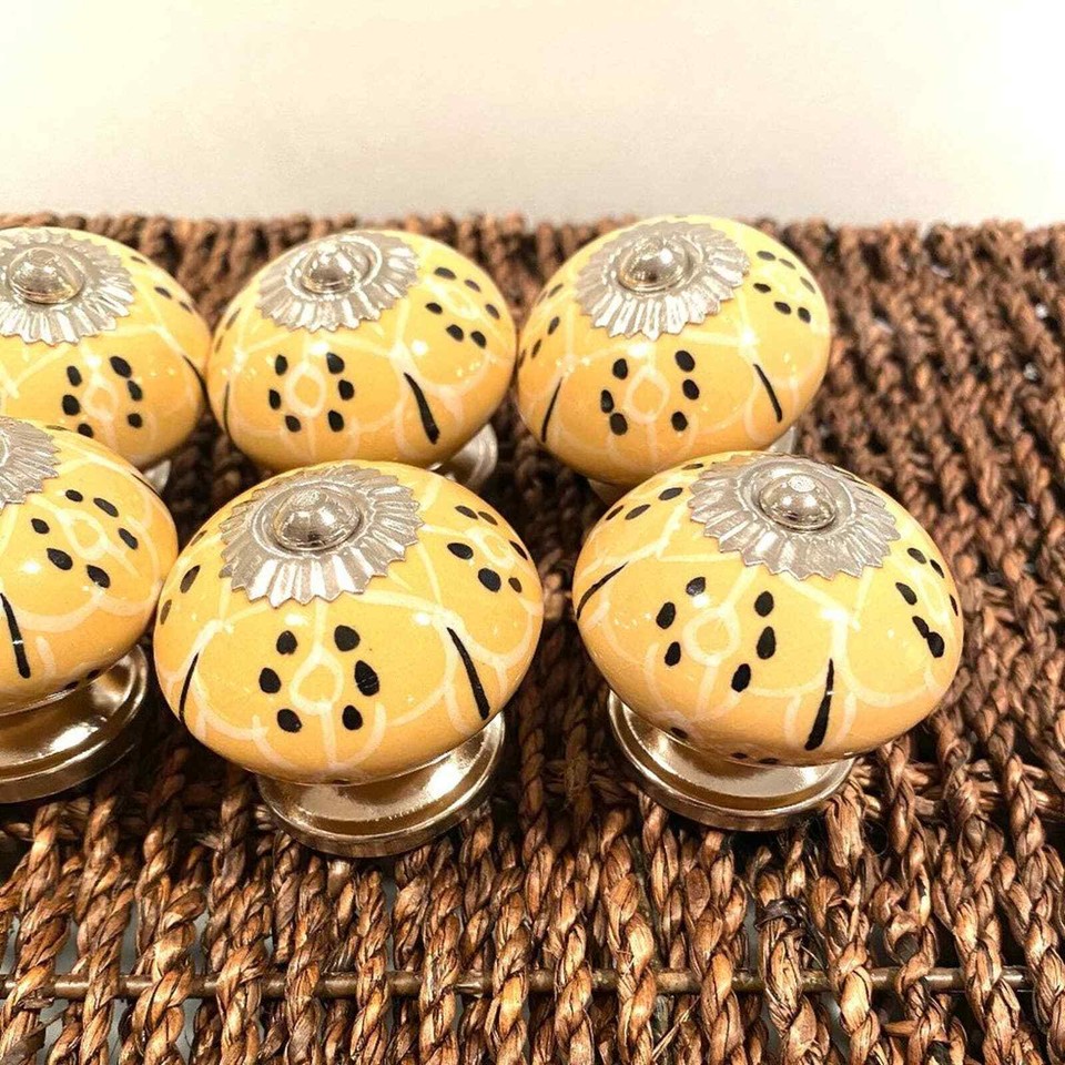 Hand made Set of 10 Yellow Ceramic knobs / pulls for cabinets | eBay
