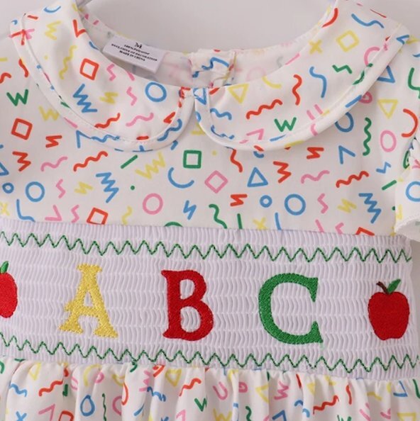 Boutique Back to School ABC Alphabet Embroidered Smocked Dress | eBay