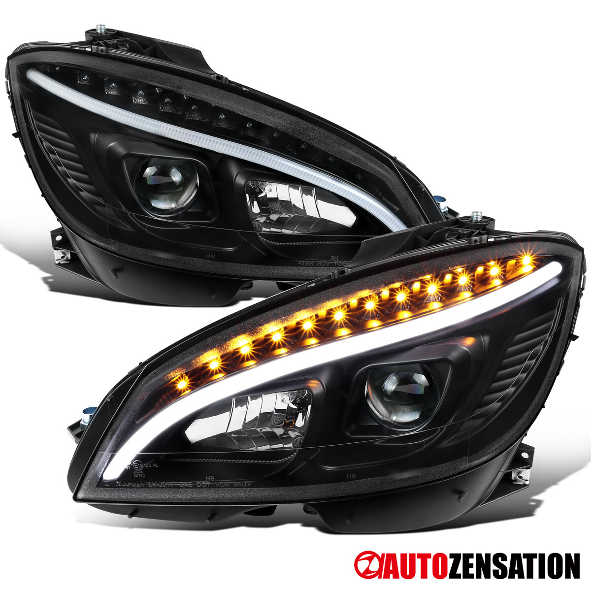 Fit 2008-2011 Benz W204 C280 C300 C350 Black LED Strip Projector ...