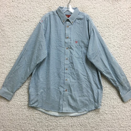 NEW Ariat Work FR Button Down Shirt Extra Large Adult Tall Blue Striped ...