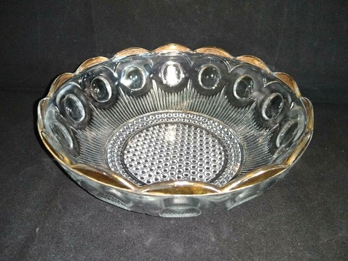 Pressed Glass Thumbprint Berry Bowl Set 7 Pcs Gold trim vintage | eBay