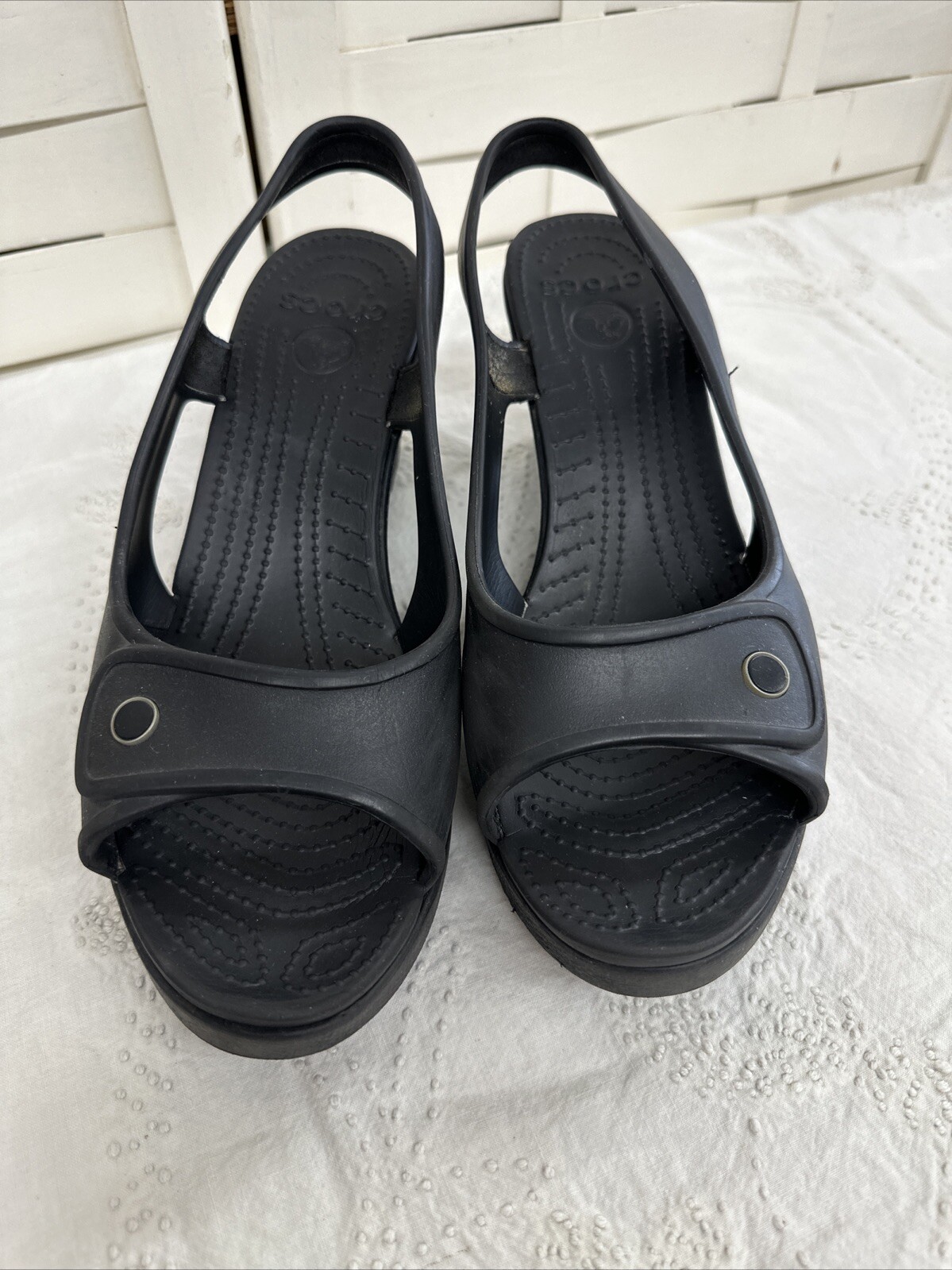 Crocs Women's 10 Havana Black Slingback Platform Wedg… - Gem