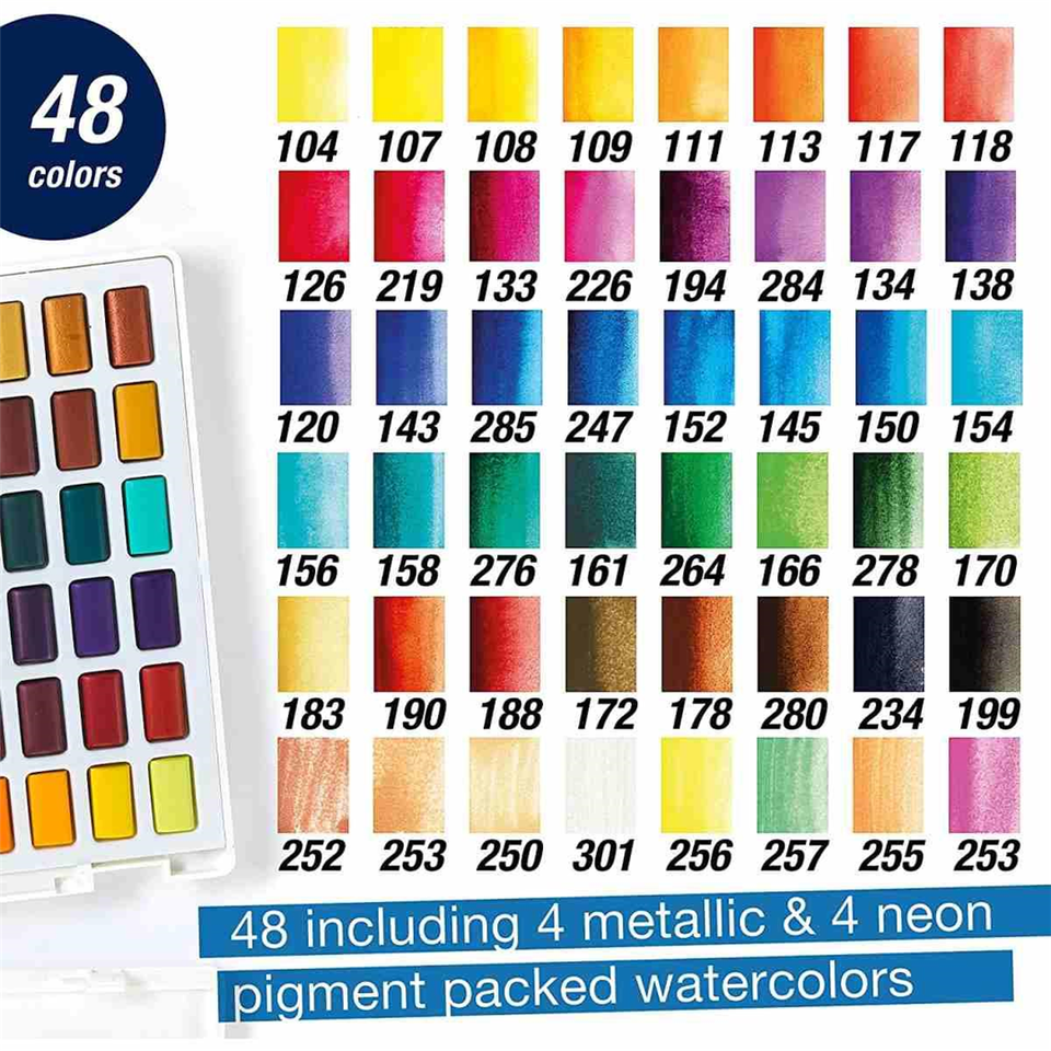 48 Watercolor Pan Set + Waterbrush & Detachable Palette 6933256641687| eBay
