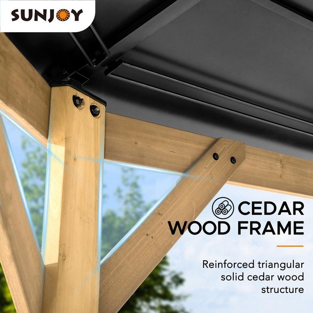Sunjoy 13 Ft. x 125.2 in Cedar Framed 2-Tier Octagon Gazebo - Black ...