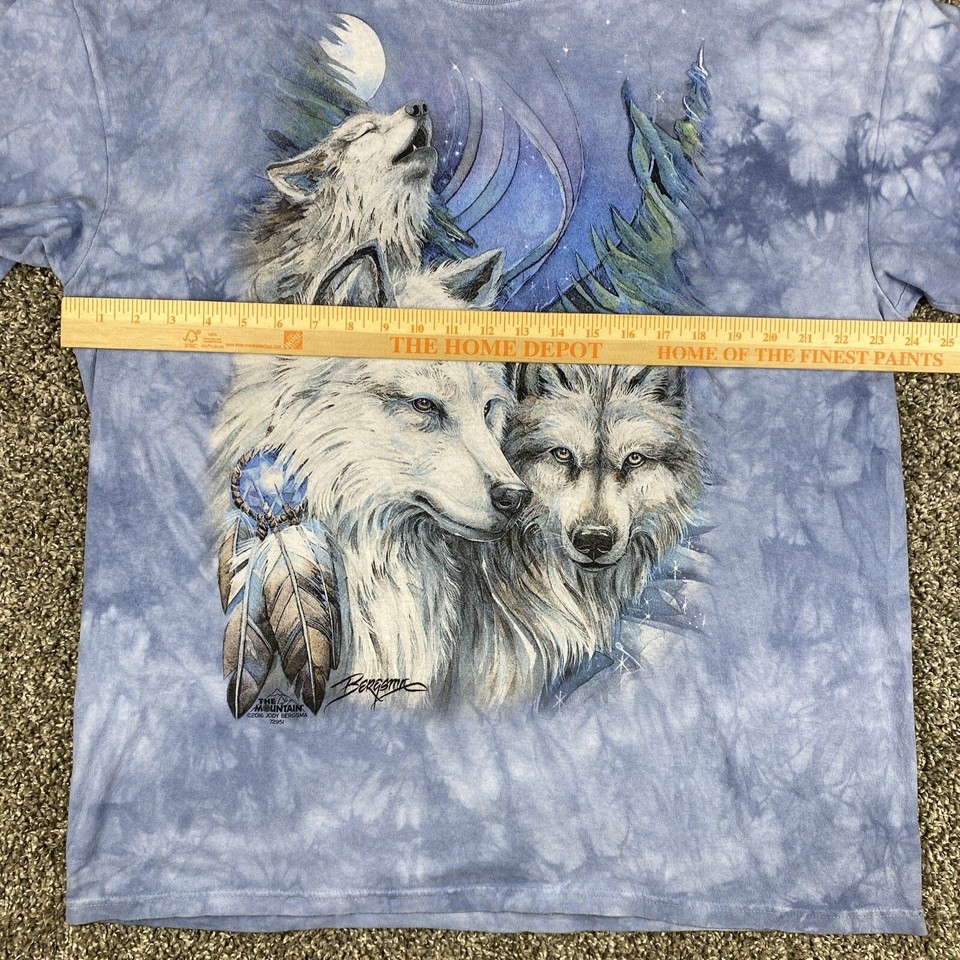 The Mountain White Wolves Shirt Adult Extra Large XL Blue Tie Dye Feathers Howls | eBay