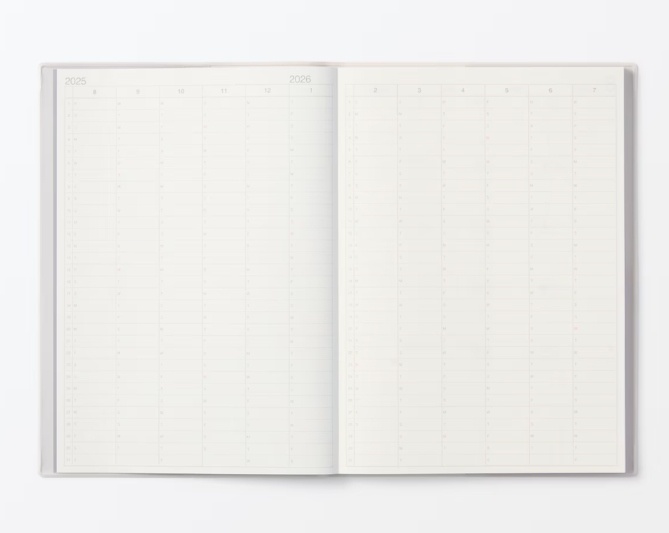 Muji 2026 Monthly Weekly Planner White-Gray Start 2025.12 A6 or B6 or ...