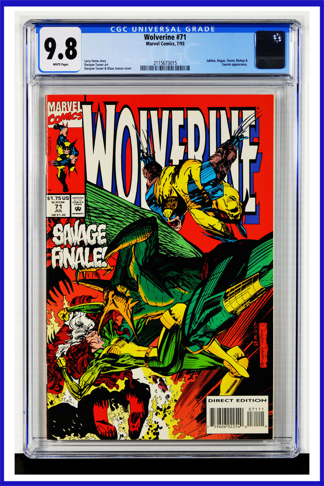 Wolverine #71 CGC Graded 9.8 Marvel July 1993 White Pages Comic Book | eBay