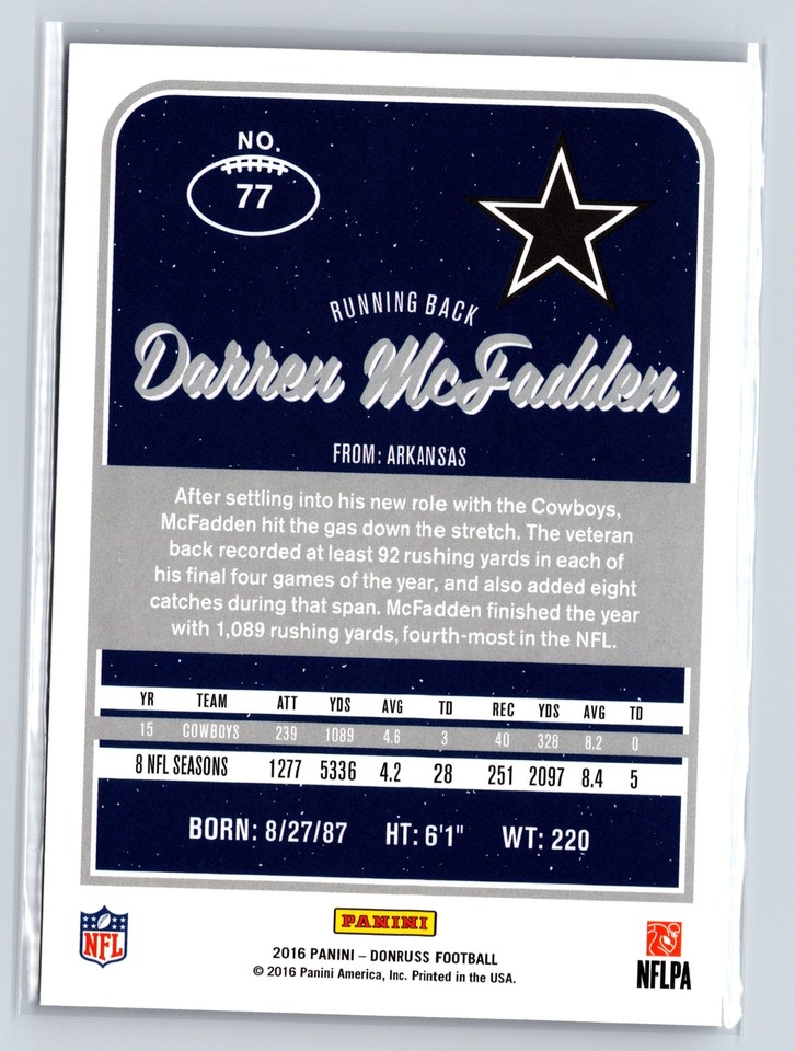 2016 Donruss Darren McFadden Press Pass Blue #77 Dallas Cowboys | eBay