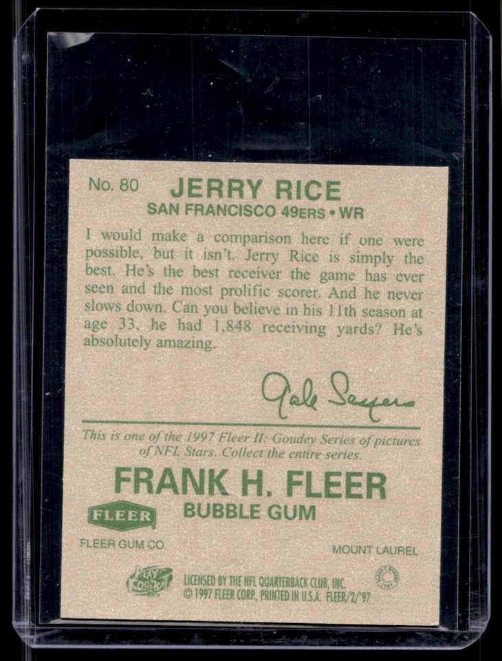 1997 Fleer Gale Says Green Back Jerry Rice G50 San Francisco 49ers #80 ...