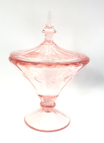 Vintage Crystal Etched Elegant Pink Depression Covered Compote Candy ...