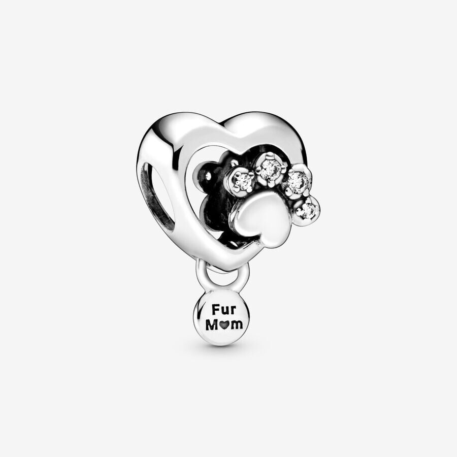 PANDORA Sparkling Paw Print & Heart Authentic Charm S… - Gem