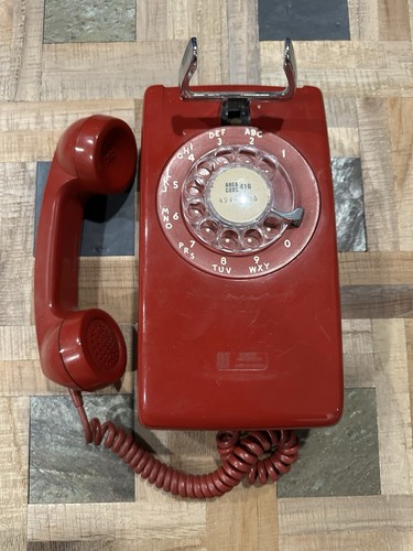 Vtg Bell Systems Red Rotary Dial Wall Mount Telephone Northern Telecom ...
